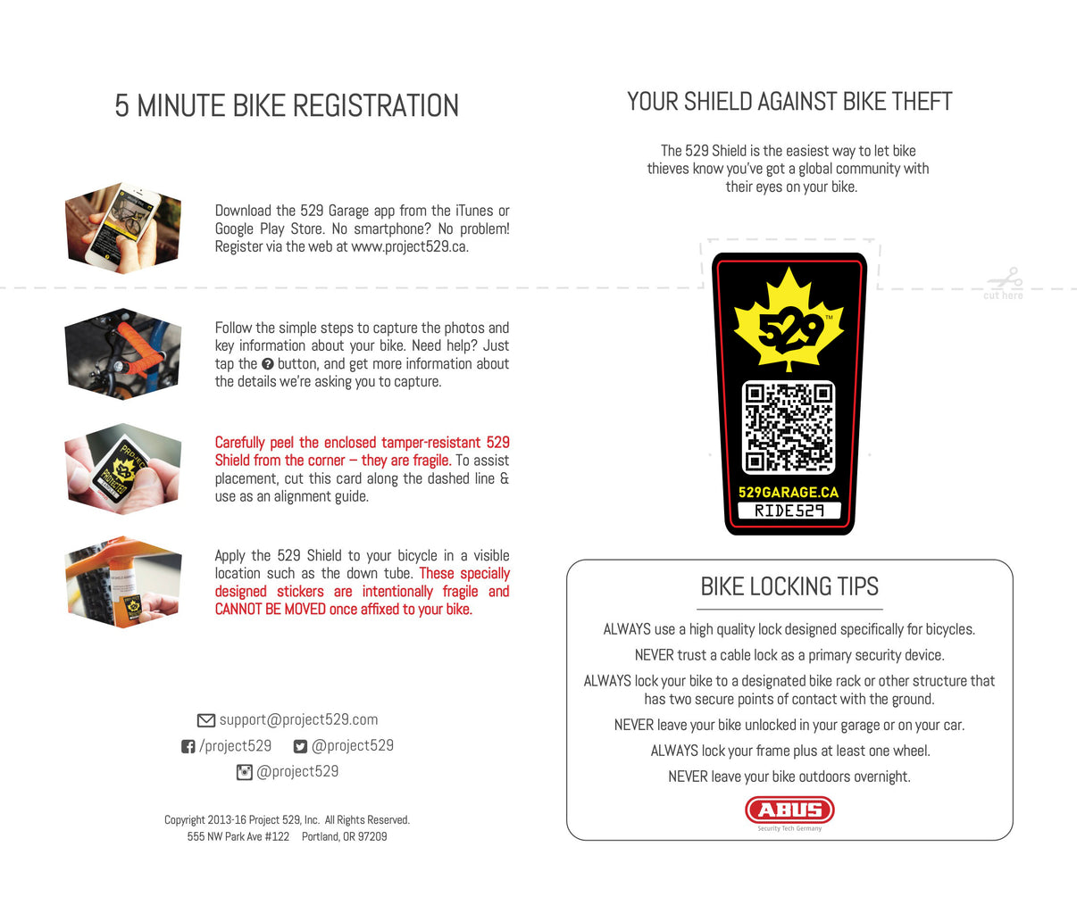 529 Shield (529 Garage Bicycle Registration Kit - Canadian Edition ...