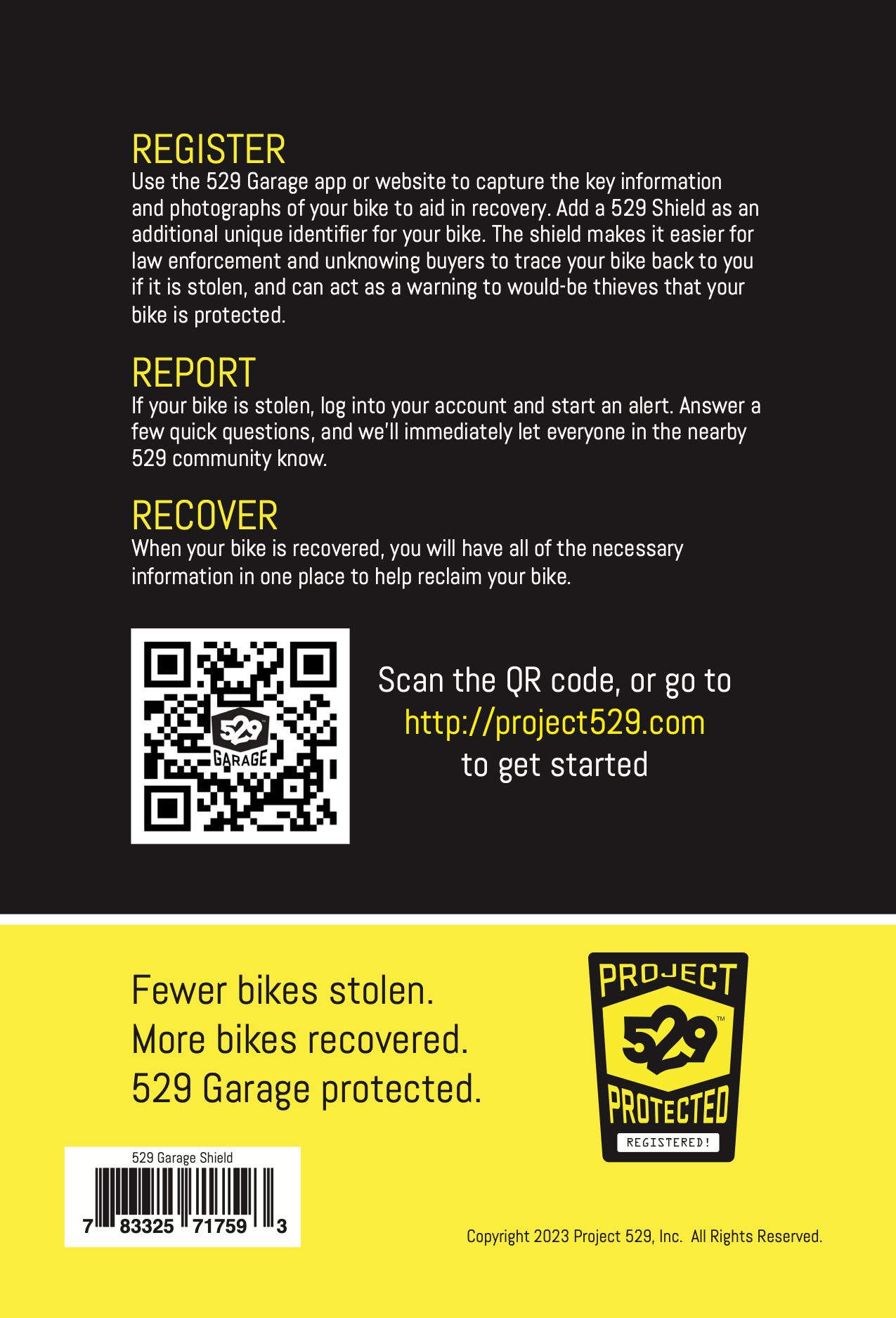 529 Shield (529 Garage Bicycle Registration Kit - US Edition) – Project 529