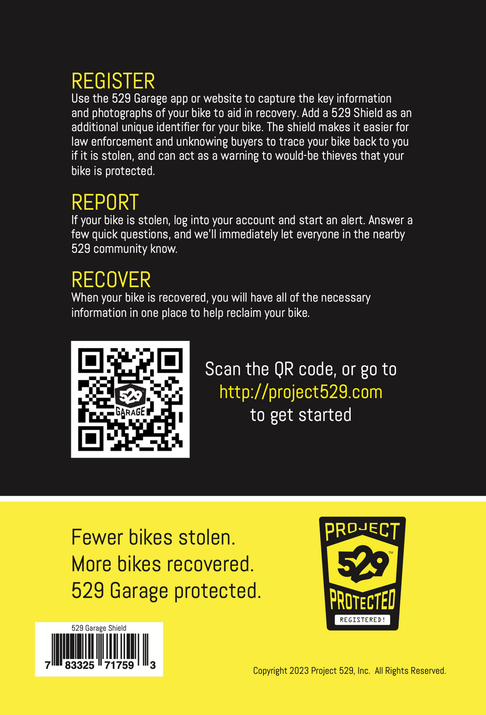 529 Shield (529 Garage Bicycle Registration Kit - US Edition) – Project 529